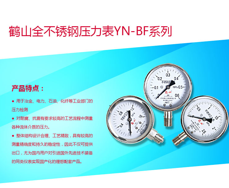 鹤山 YN-60BF-Z 0-0.6 全不锈钢压力表φ60 轴向_压力表_管路部件_水系统_安易买-暖通空调工程行业全系统服务商城